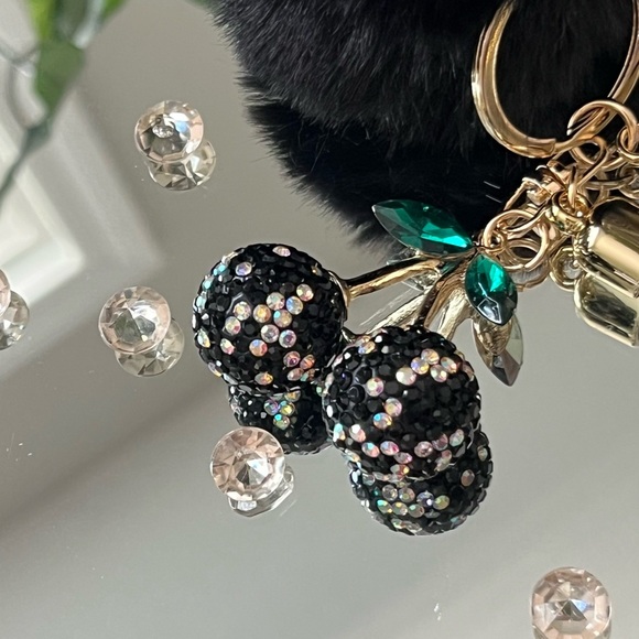 Accessories | Black Rhinestone Cherry Keychain Bag Charm | Poshmark